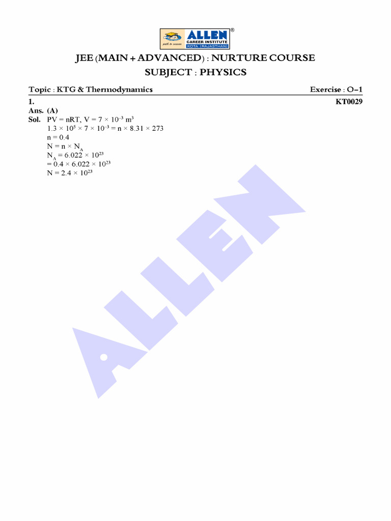 KTG & Thermodynamics-EX - SOL-1 | PDF