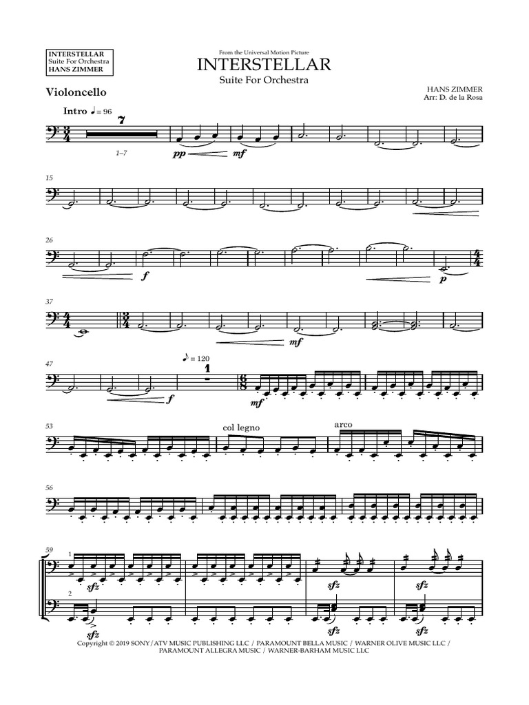 INTERSTELLAR - Full Score and Parts (Cello Voor Synthesizer) | PDF