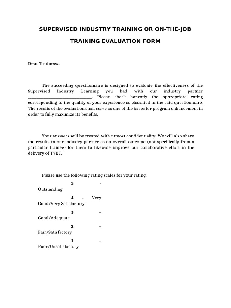 On-the-Job Training Evaluation Form | PDF