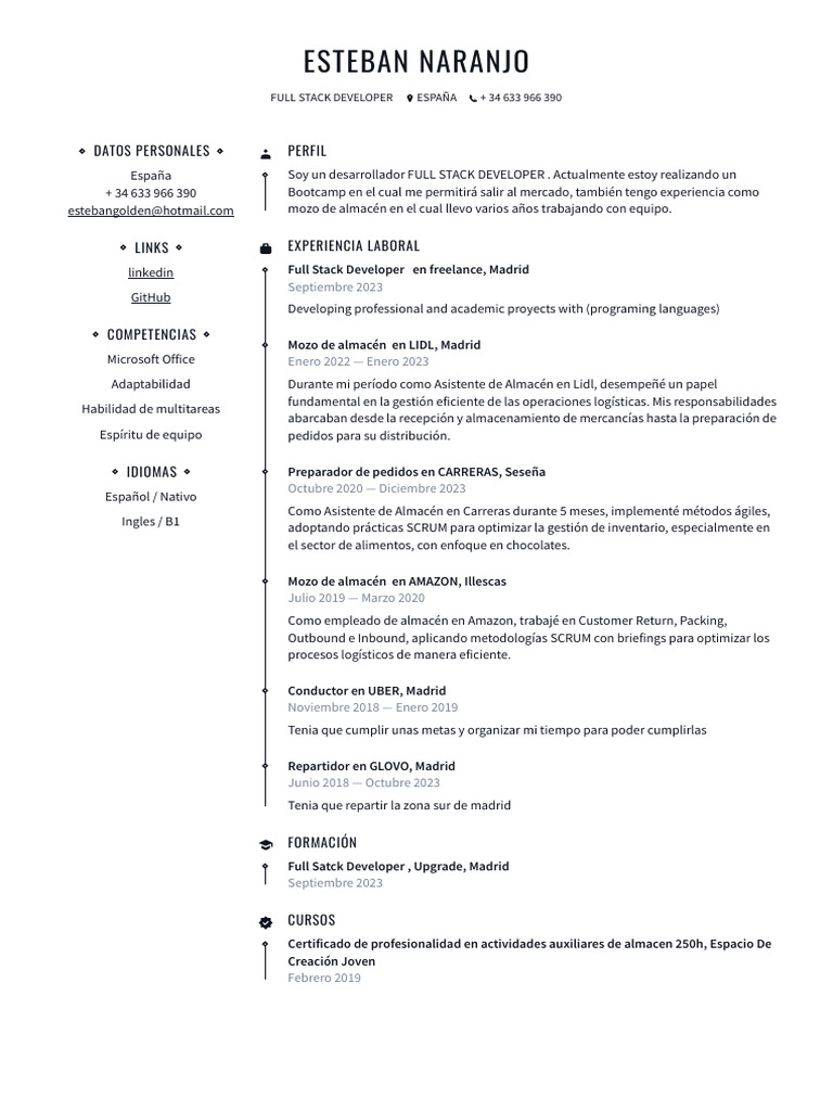 Esteban Naranjo Full Stack Developer | PDF