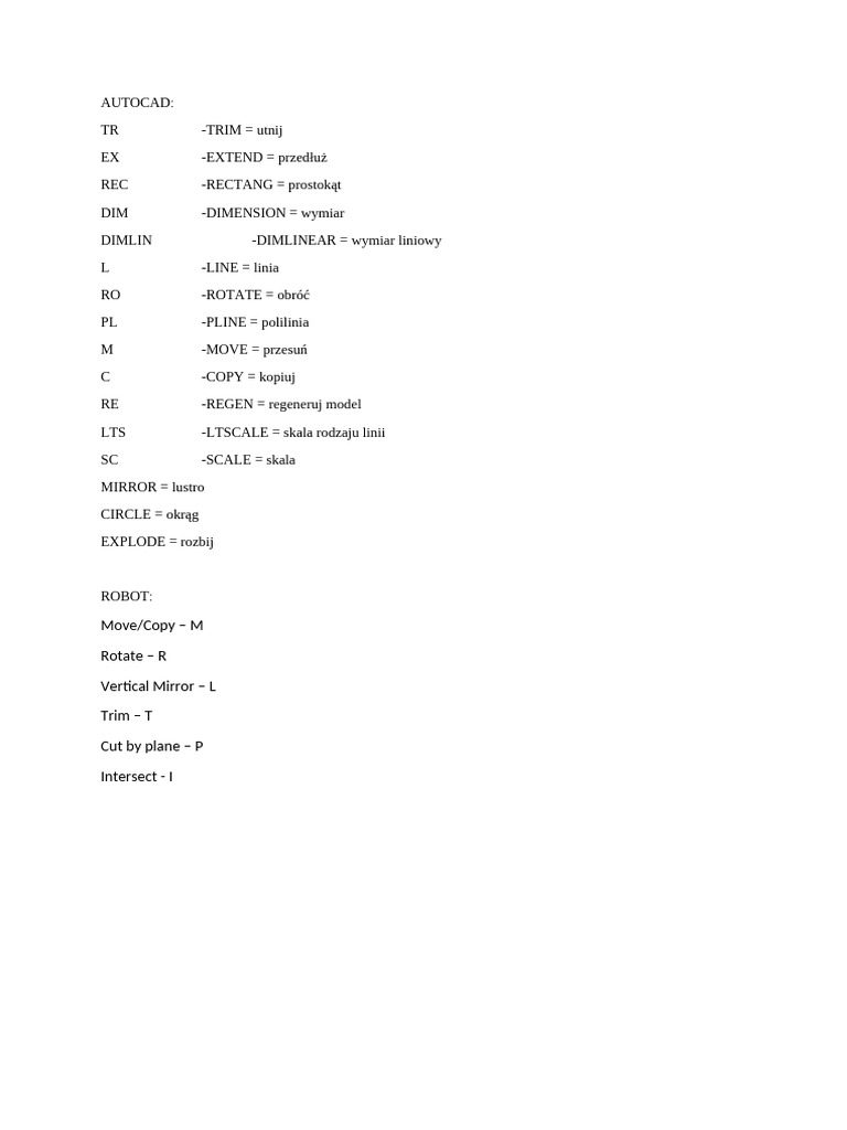 Autocad&Robot Skróty | PDF