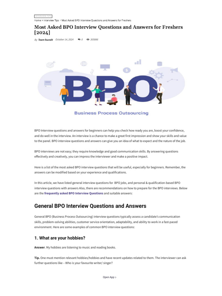 BPO Interview Questions and Answers - Top 35 (2024 UPDATED) | PDF ...