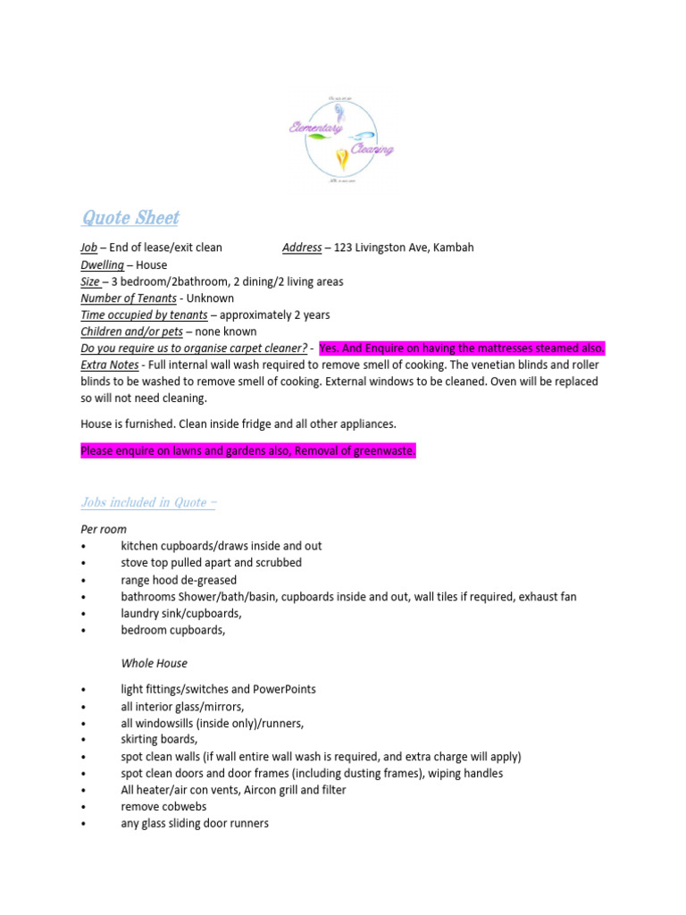Quote Sheet Livingston | PDF | Cooking, Food & Wine | Technology ...