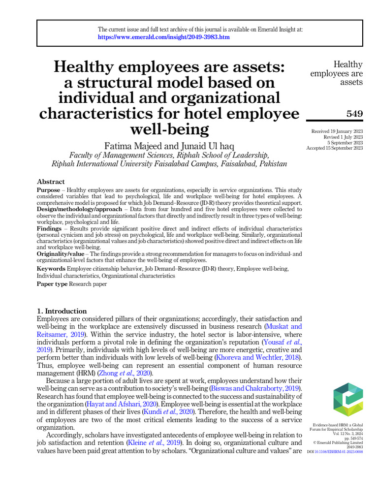 Healthy Employees Are Assets: A Structural Model Based On Individual ...