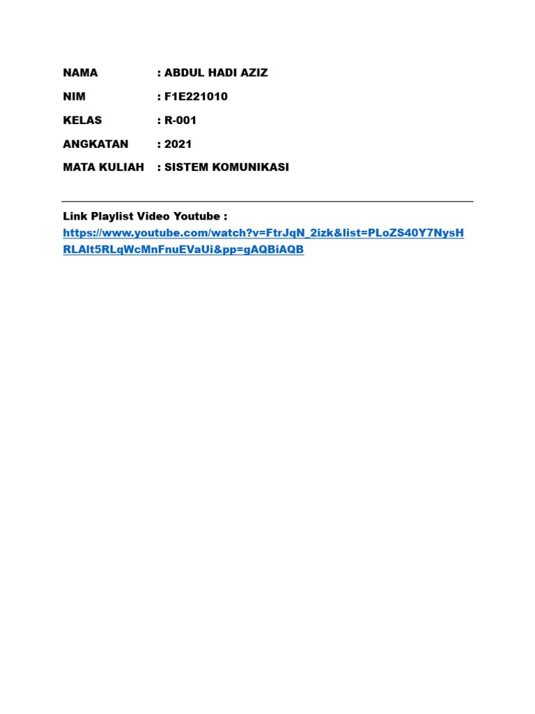 Project Uts Sistem Komunikasi - Abdul Hadi Aziz - F1e221010 | PDF