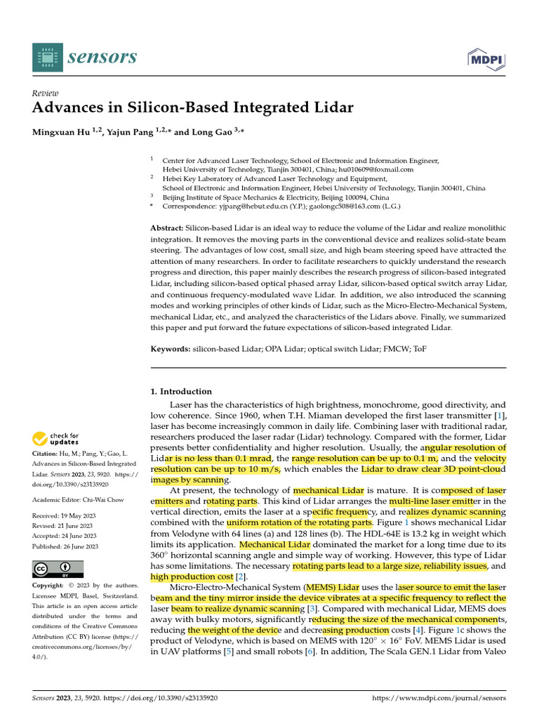 Advances in Silicon-Based Integrated Lidar | PDF | Lidar | Laser
