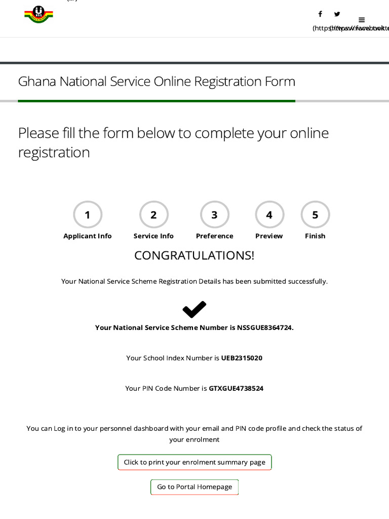 Registration Submitted - National Service Scheme Portal - Ghana | PDF