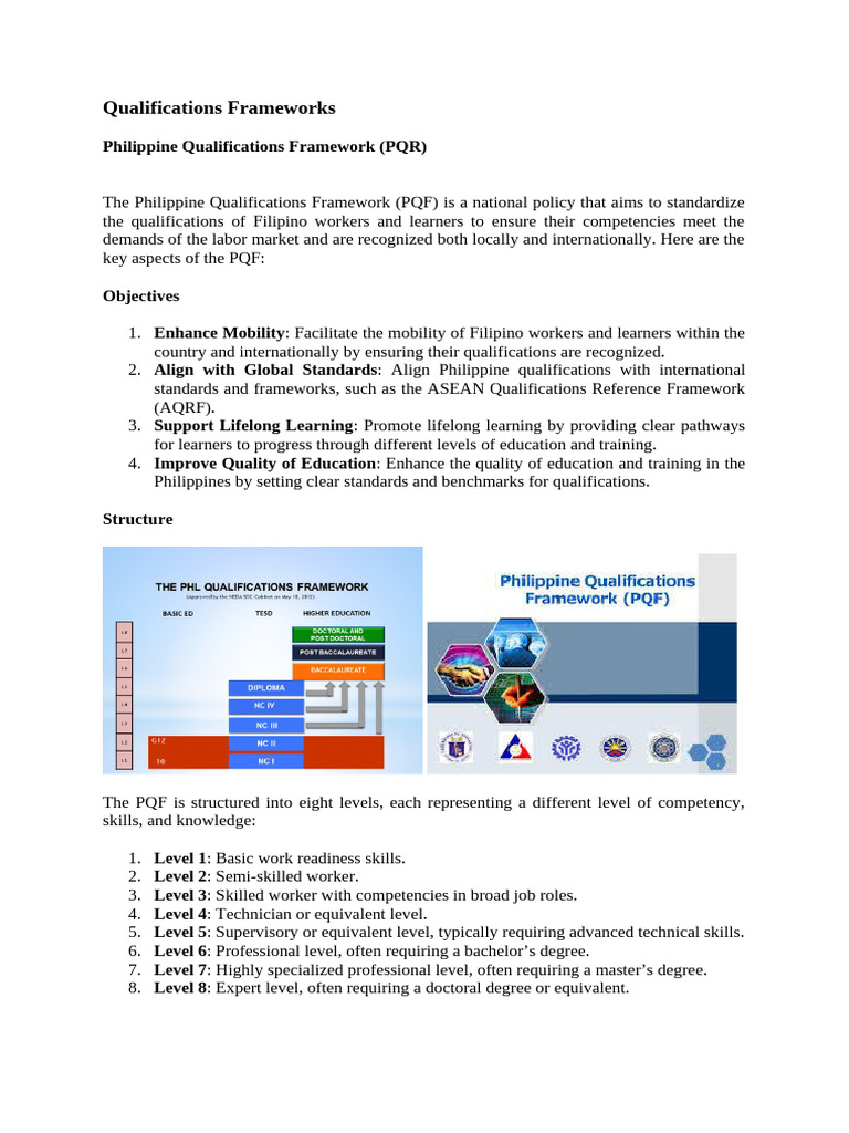 Philippine Qualifications Frameworks | PDF | Employment | Vocational Education