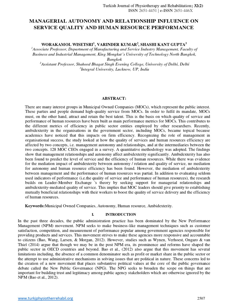 Managerial Autonomy and Relationship Influence On Service Quality and ...