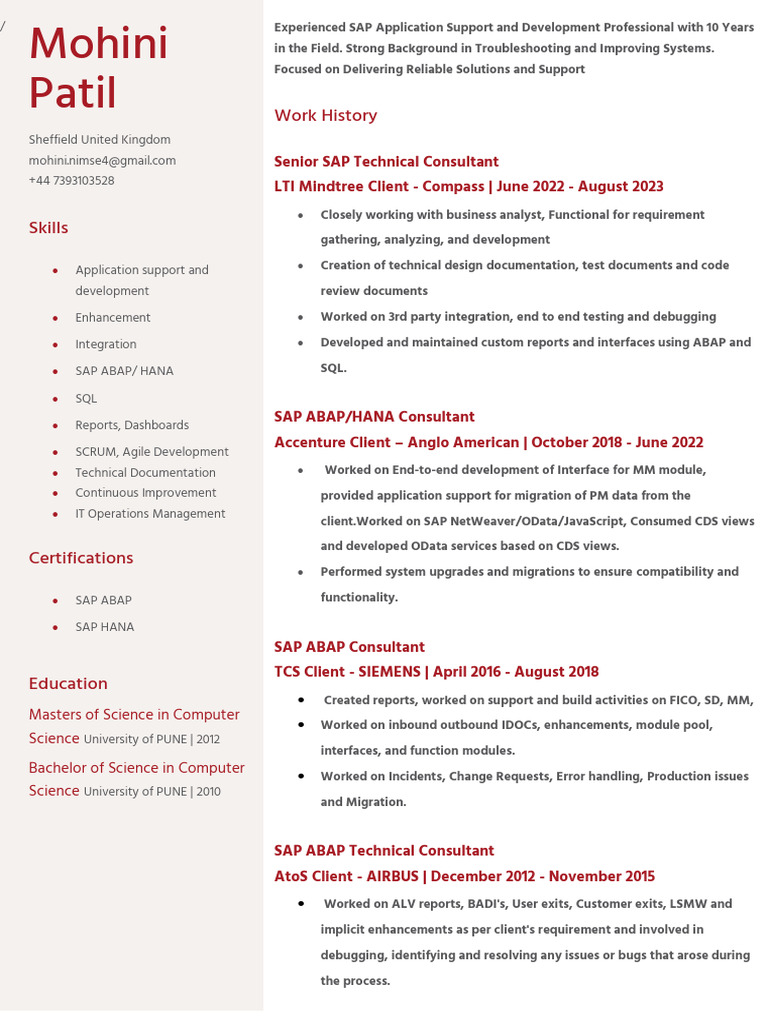 Mohini Patil SAP Application Support | PDF | Computing | Software ...