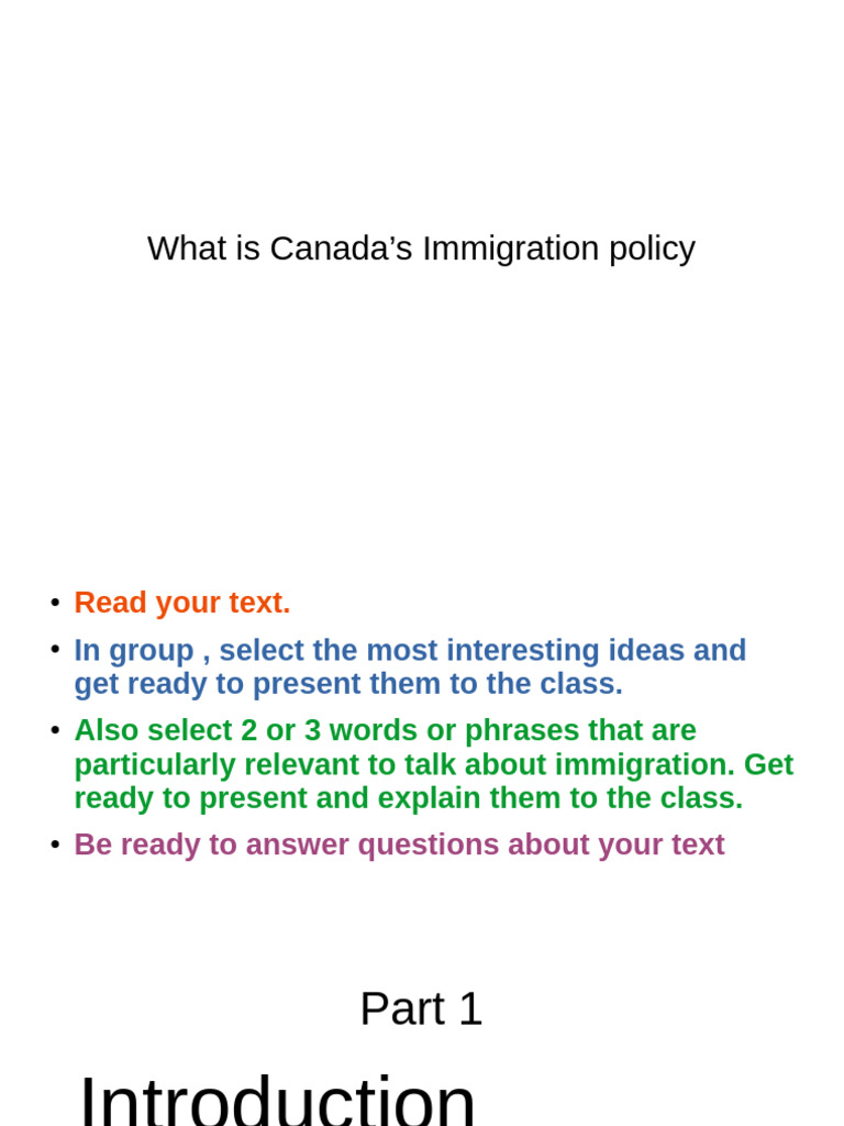Present 5 Part Text What Is Canada - S Immigration Policy | PDF ...