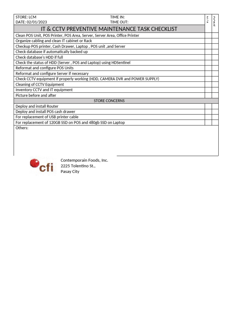 LCM PM Checklist | PDF