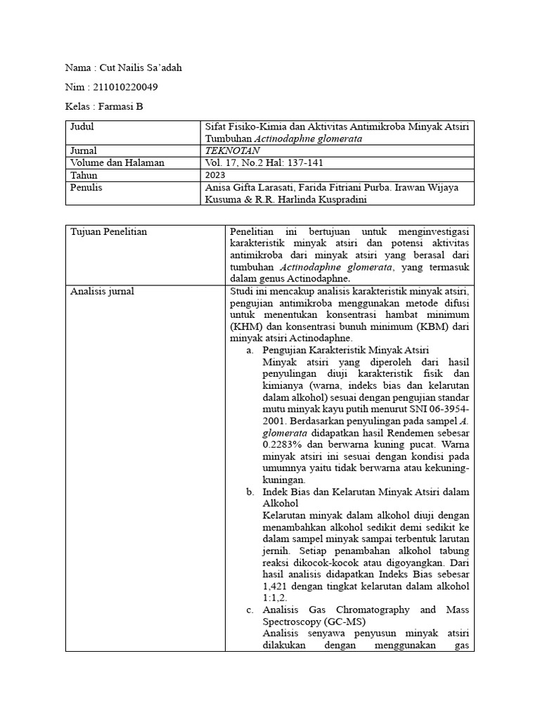 Aktivitas Antimikroba Minyak Atsiri Actinodaphne | PDF