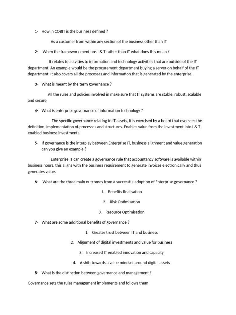 Cobit Core Model Flashcards Pdf Internal Control Governance