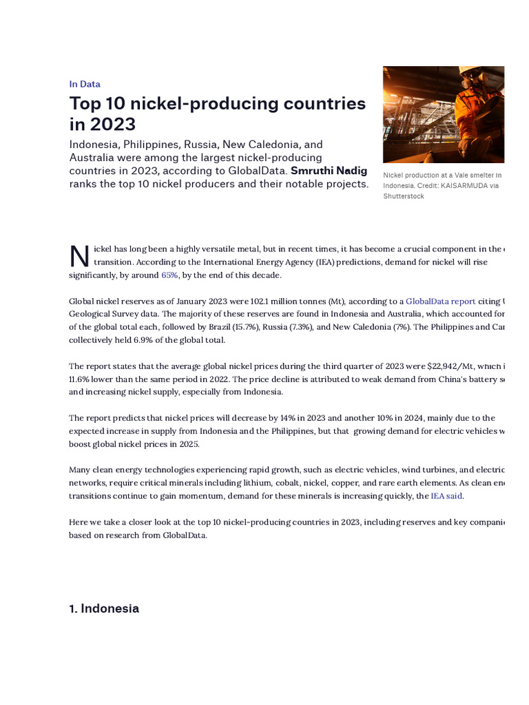 Top Nickel Producers and Reserves 2023 | PDF | Nickel | Mining