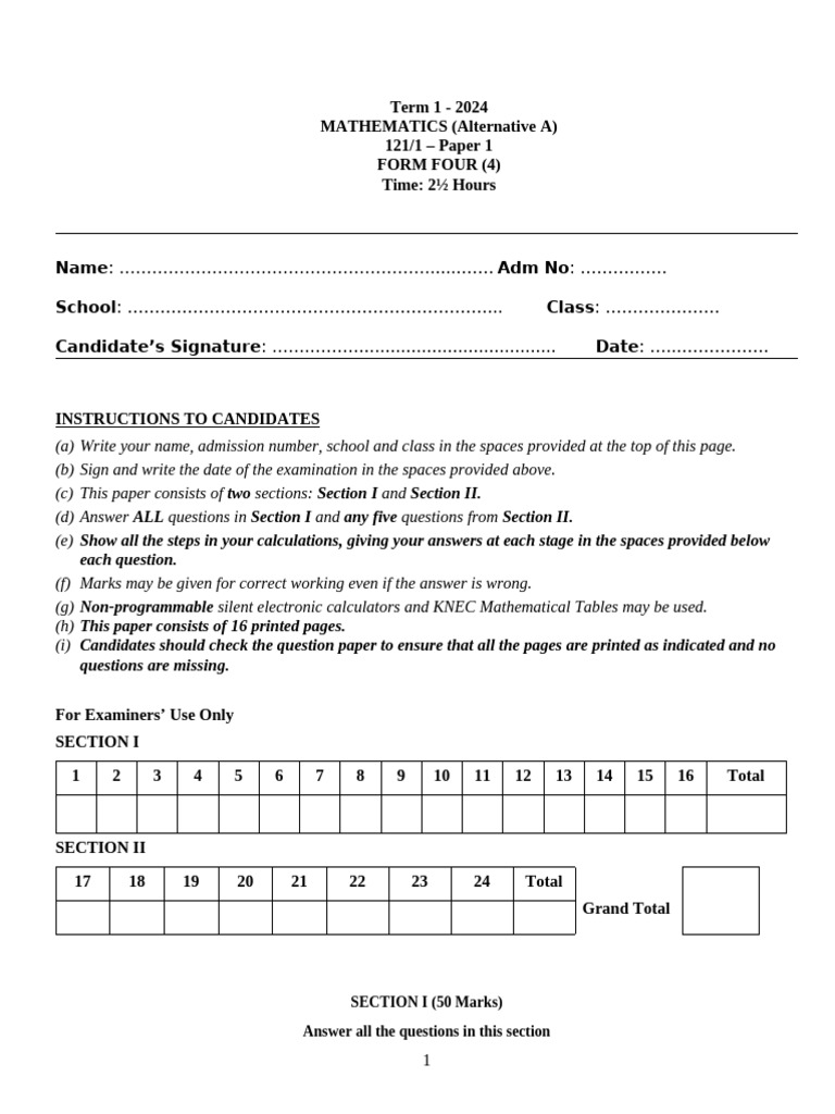 Form 4 Mathematics - Paper 1 - Question Paper | PDF | Area | Renminbi