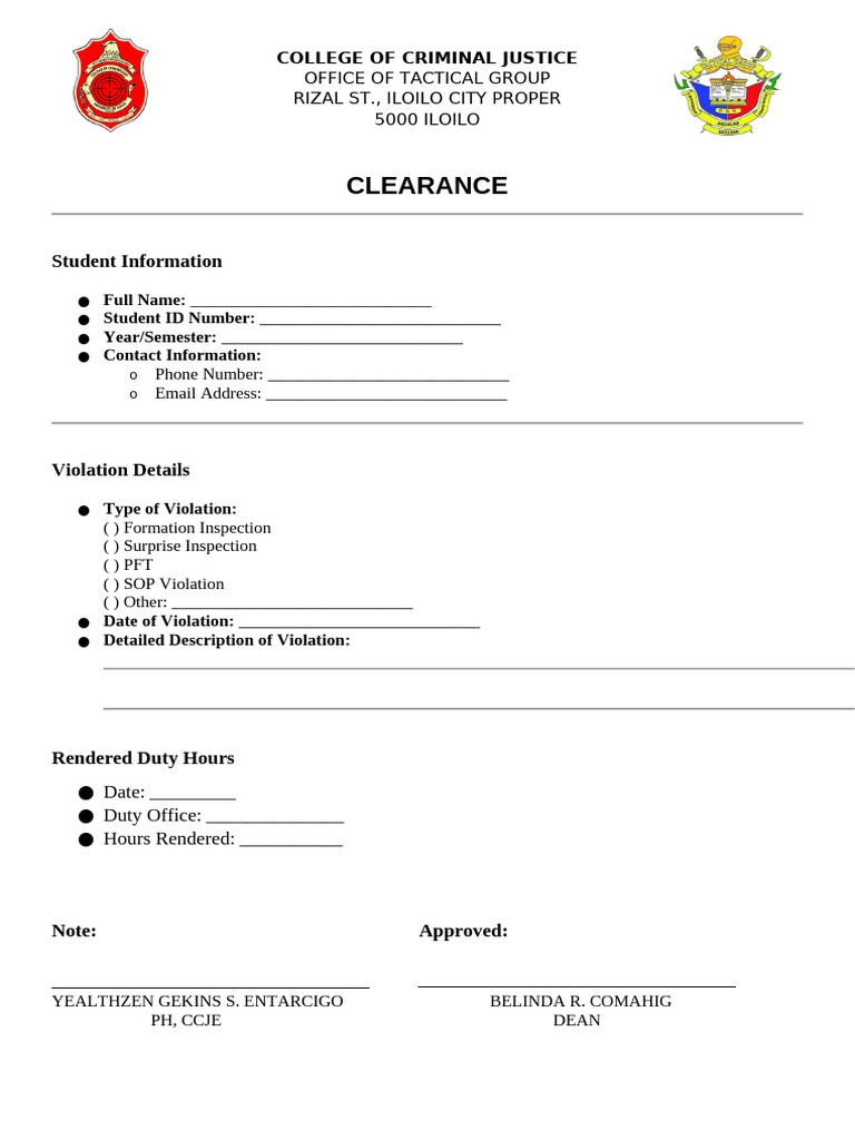 TG Clearance Form | PDF