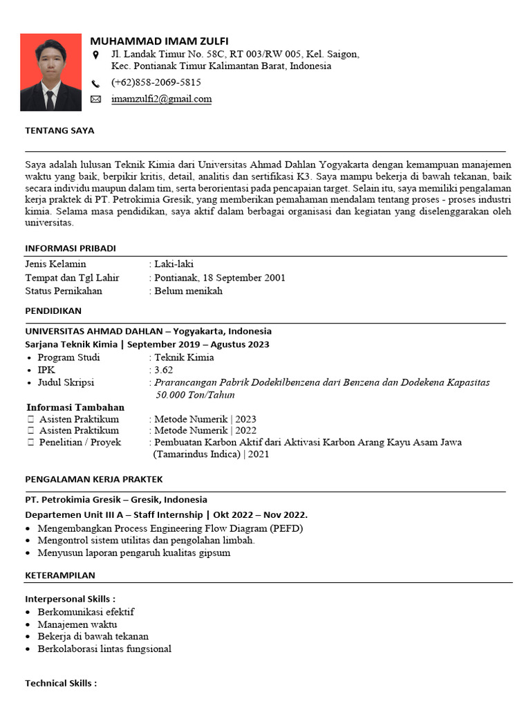 CV - Muhammad Imam Zulfi - Muhammad Imam Zulfi-1 | PDF | Karier & Perkembangan