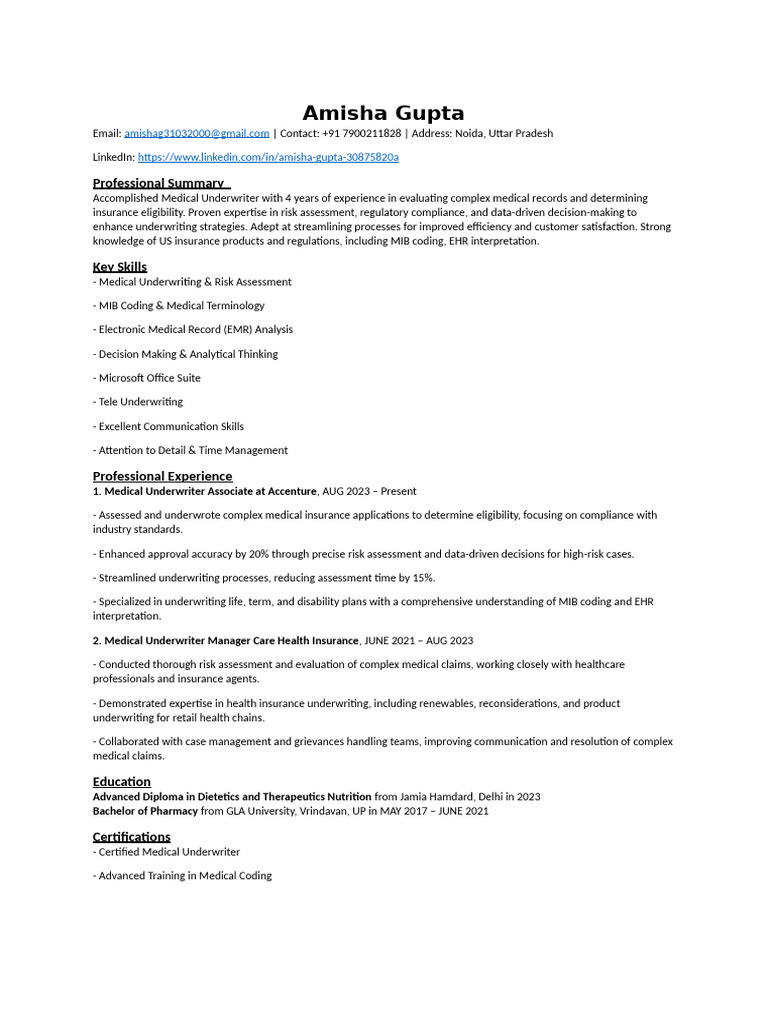 Amisha Gupta Resume | PDF | Business