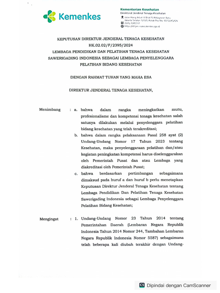 SK147-17268007112024-09-20 SK LP2TK Sawerigading Indonesia | PDF