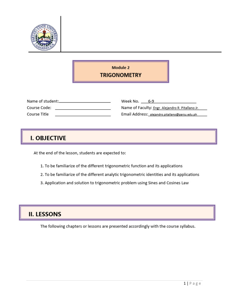 Precalculus Module 2 | PDF | Trigonometric Functions | Trigonometry