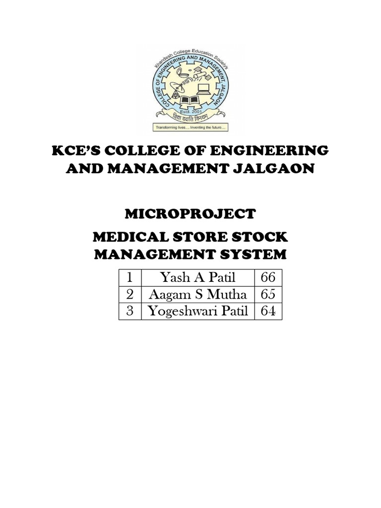 Kce'S College of Engineering and Management Jalgaon Microproject Medical Store Stock Management ...
