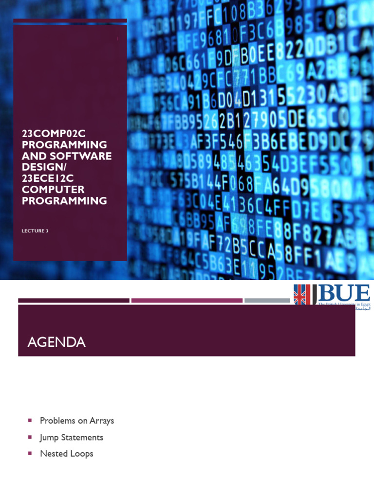 BUE - Lec4 - Array Applications and Nested Loops | PDF | Software Development | Algorithms