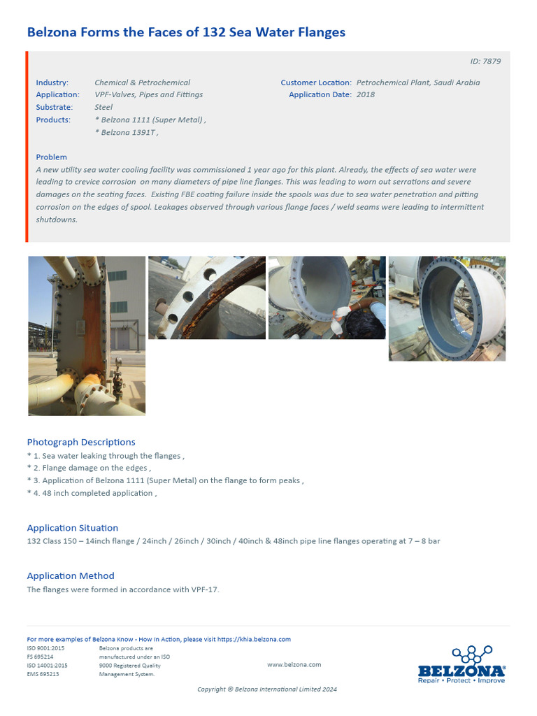 Belzona Forms The Faces of 132 Sea Water Flanges - 7879 | PDF | Pipe ...