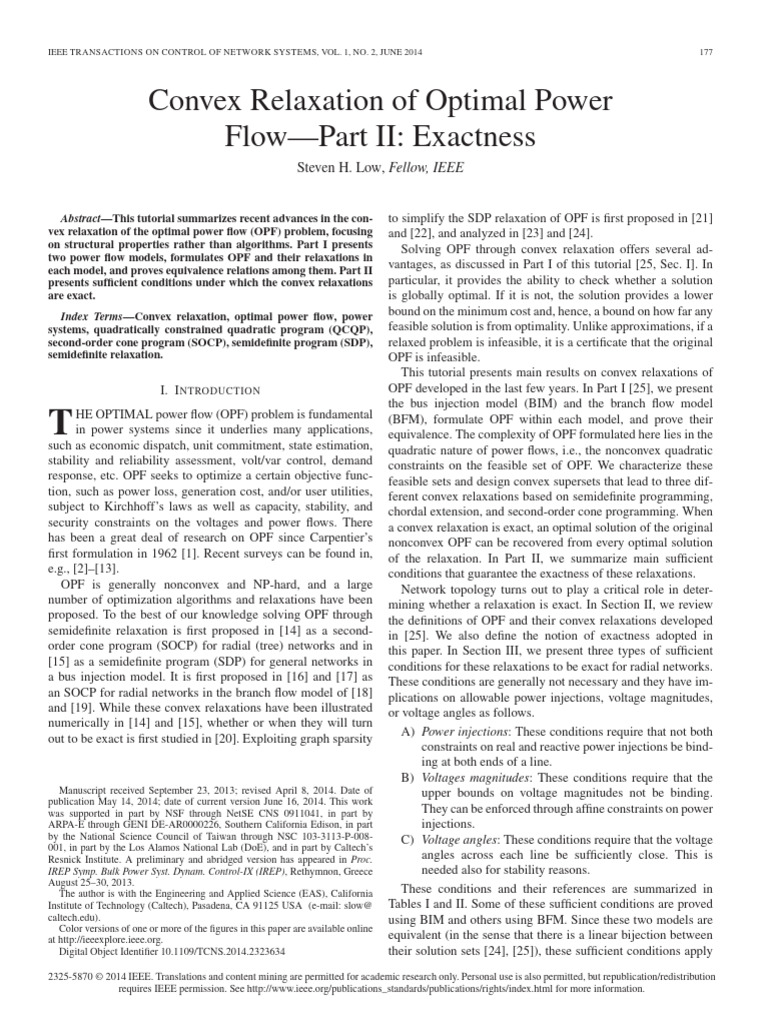Convex Relaxation of Optimal Power FlowPart II Exactness | PDF | Matrix (Mathematics) | Mathematics
