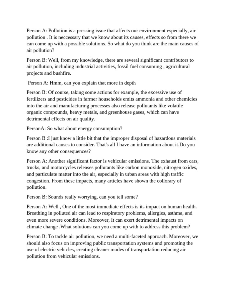 Cause Effects and Solutions of Pollution Dialogue | PDF | Air Pollution ...