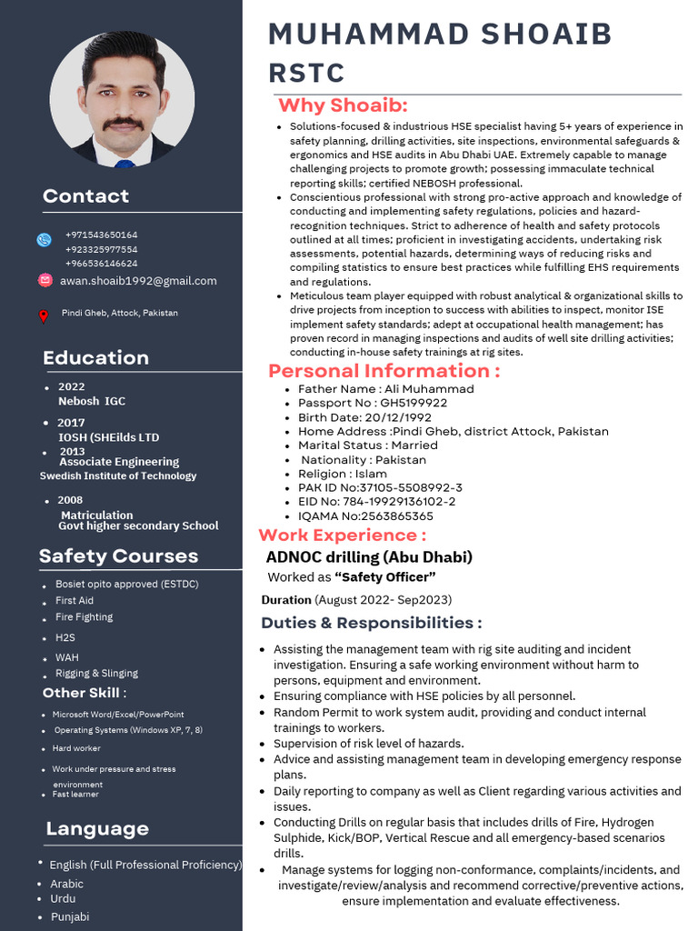 Shoaib RSTC Resume. PDF | PDF | Occupational Safety And Health | Safety