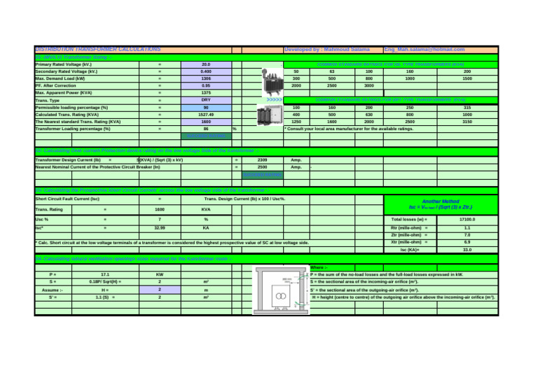 Distribution Transformer Calculations Spreadsheet | PDF | Transformer ...