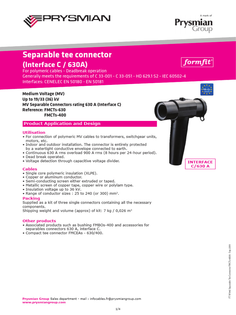 FT N346 Separable Tee Connector FMCTs 400A Up To 36kV | PDF ...