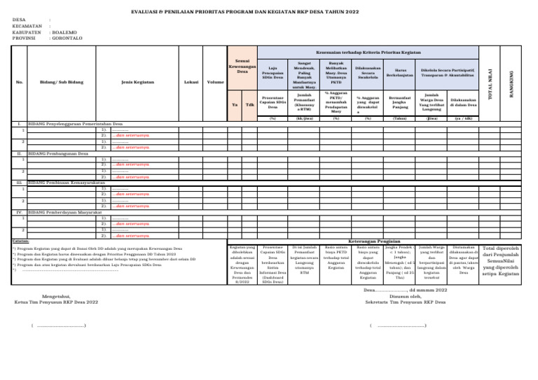 12 Format Penyusunan Prioritas Program Dan Kegiatan RKP Desa | PDF