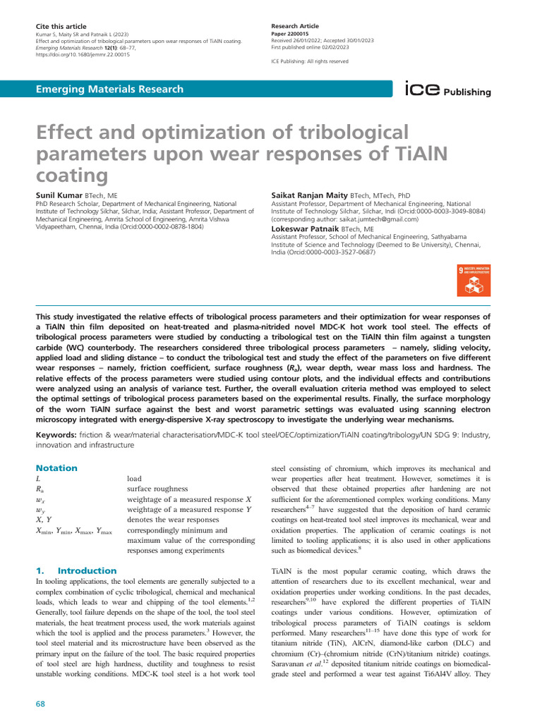 4 - Effect and Optimization of Tribological Parameters Upon Wear ...