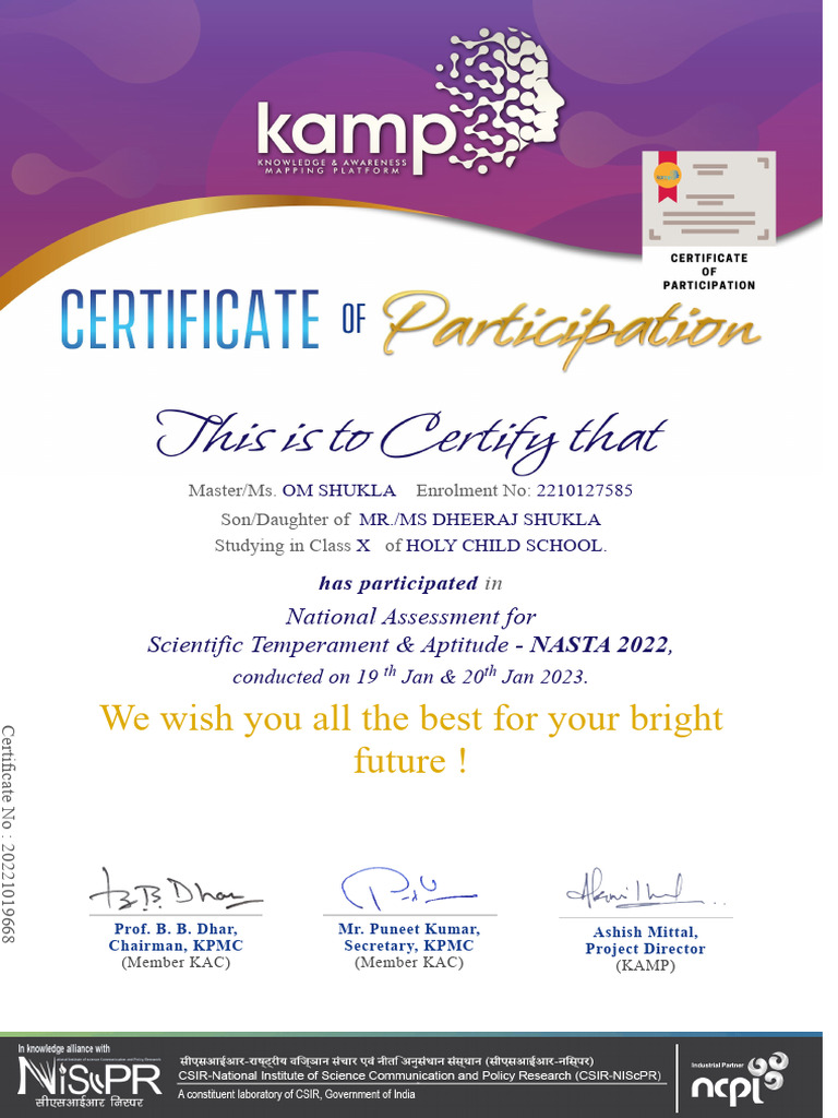 Certificate - KAMP - Knowledge & Awareness Mapping Platform | PDF