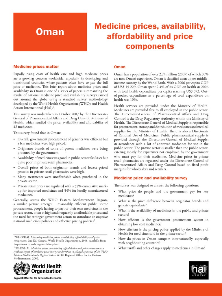 Oman Medicine Prices and Availability Survey | PDF | Cost Of Living ...