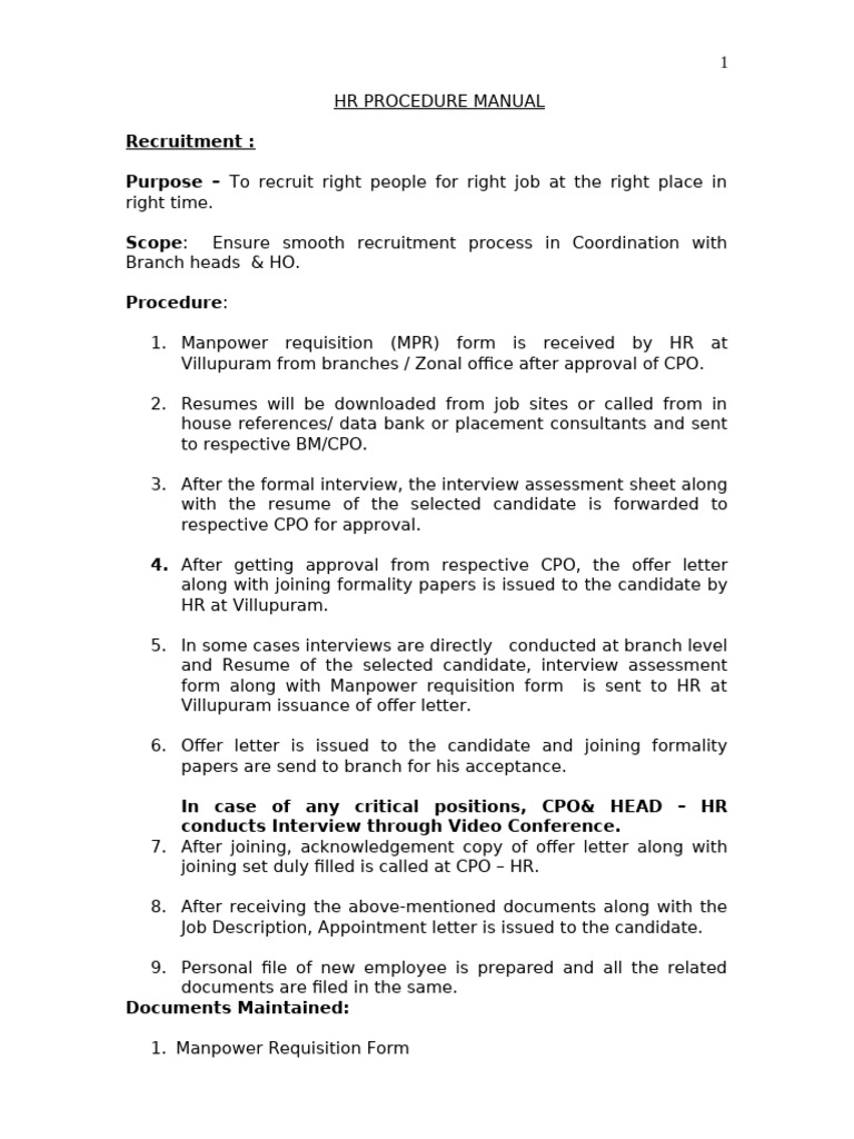 HR Procedure Manual - Team-Hr | PDF | Salary | Pension