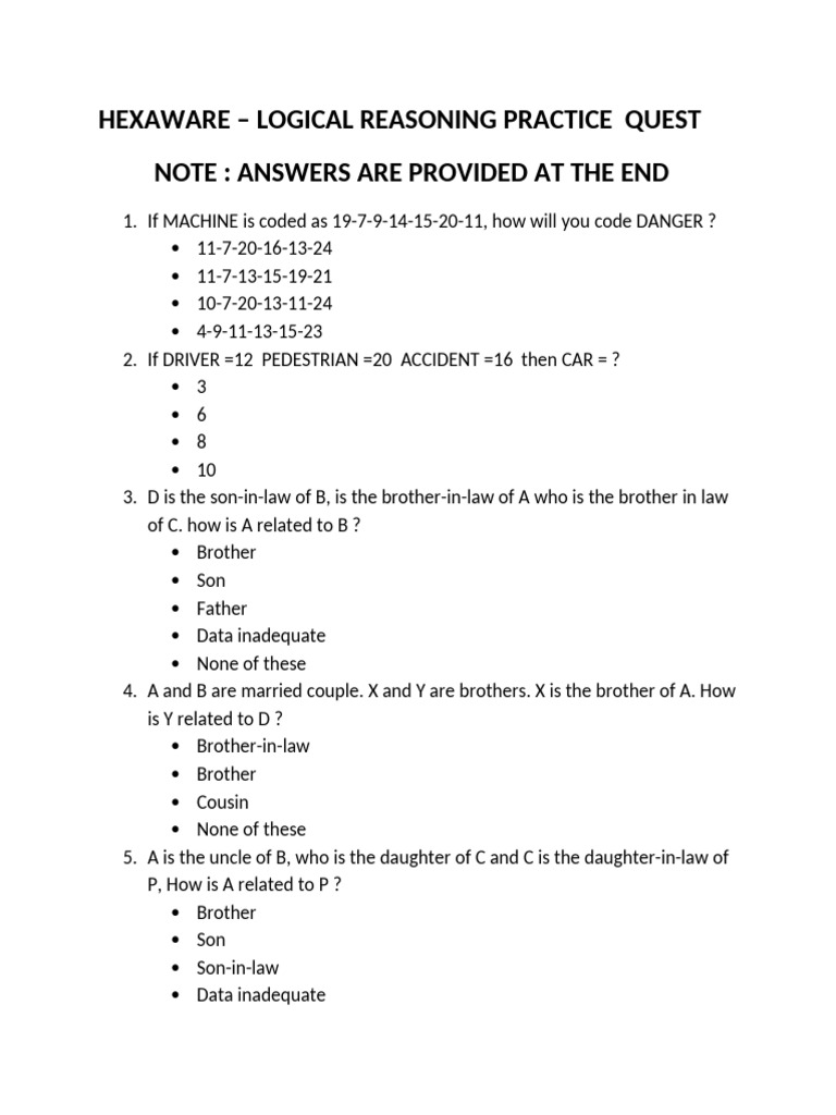 Hexaware Logocal Reasoning Practice | PDF | Behavioural Sciences ...