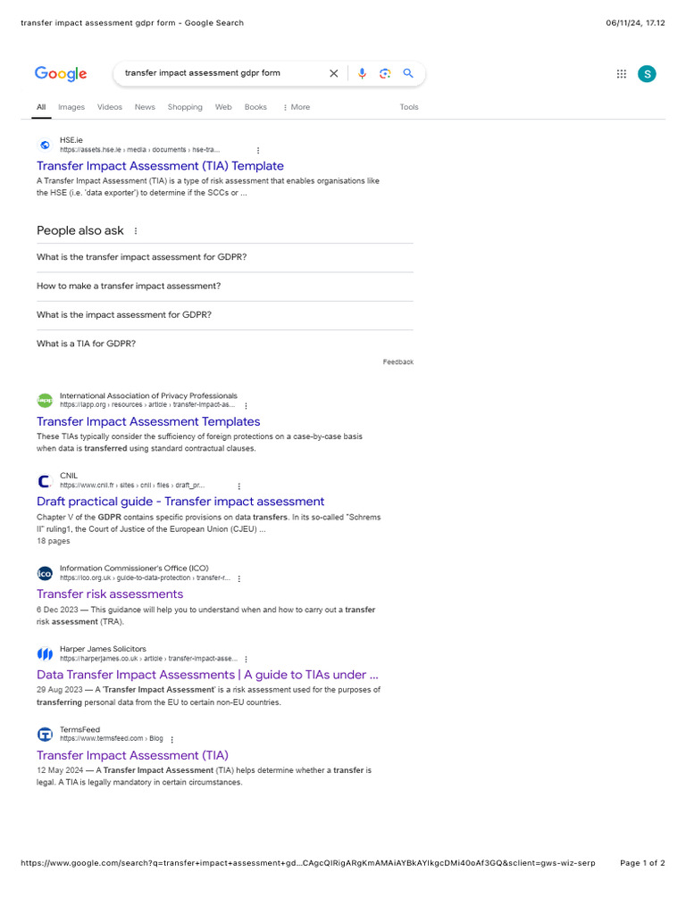 Transfer Impact Assessment (TIA) Template: People Also Ask | PDF | Risk