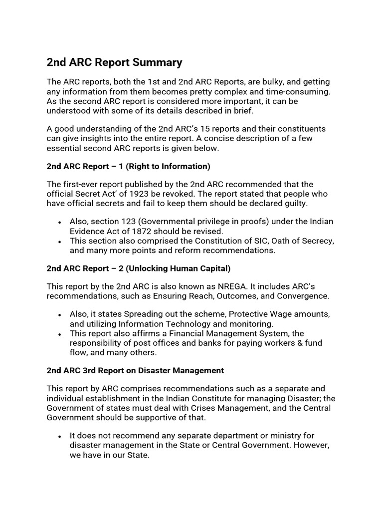 2nd ARC Report Summary Insights | PDF | Government | Governance