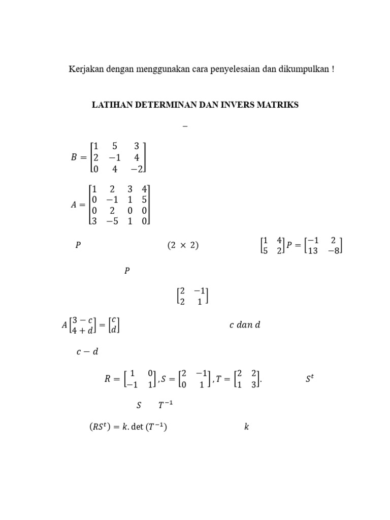 Latihan Determinan Dan Invers Matriks | PDF | Metode & Bahan Ajar