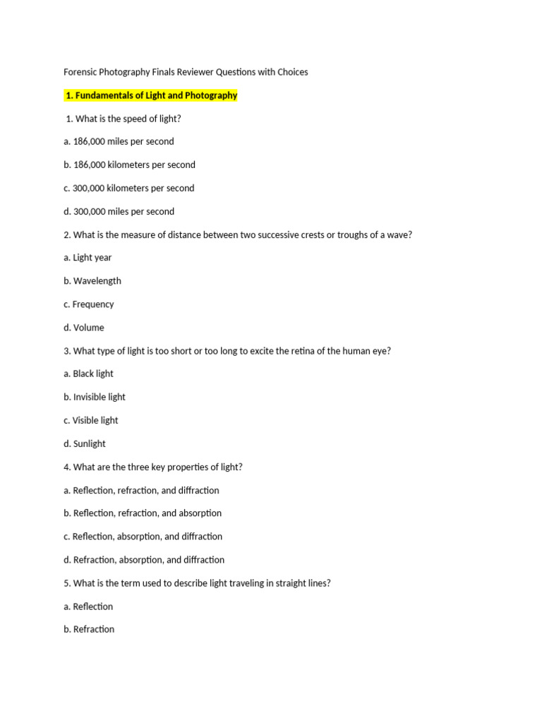 Cri 198 Practice Questions | PDF | Camera | Film Speed