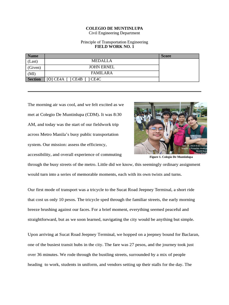 Field Work 1 Final | PDF | Public Transport | Transport