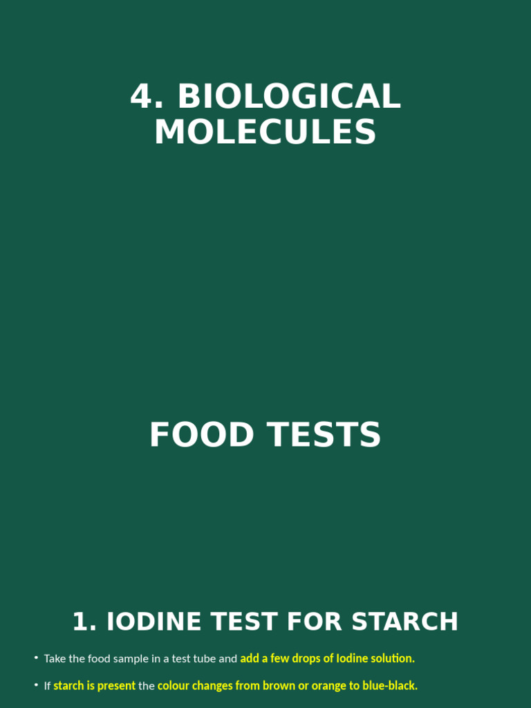 Food Tests for Biological Molecules | PDF