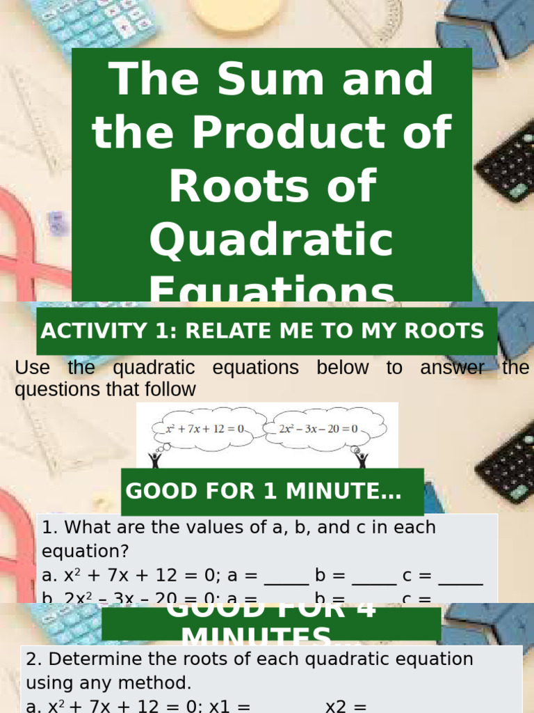 Sum and Product of Quadratic Roots | PDF