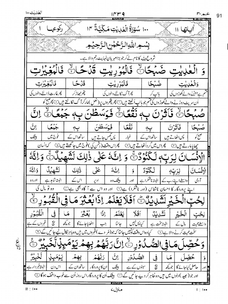 Surah 100 Al Aadiyat Urdu Tarjuma | PDF