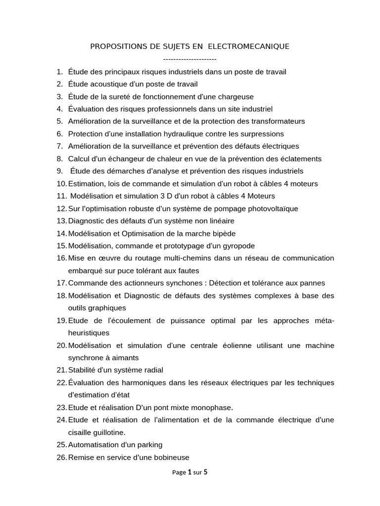 Sujets de mémoire en électromécanique | PDF | Générateur électrique ...