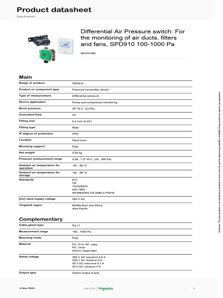 Schneider Electric - Pressure-Sensors - 004701080 | PDF | Pressure ...