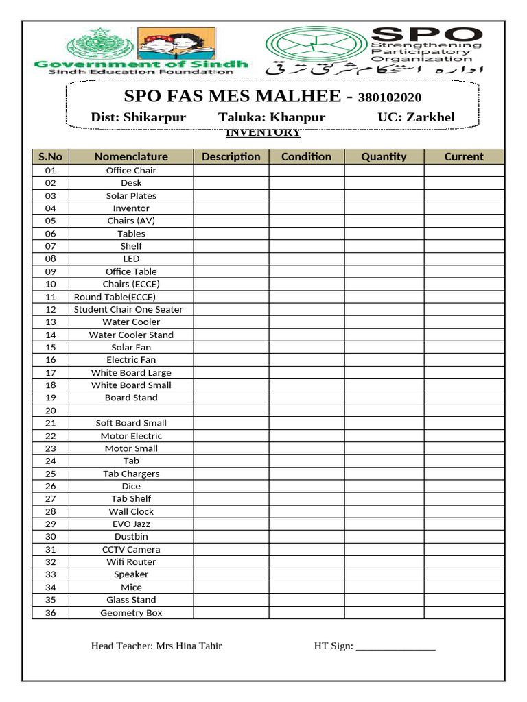 School Inventory List Overview | PDF